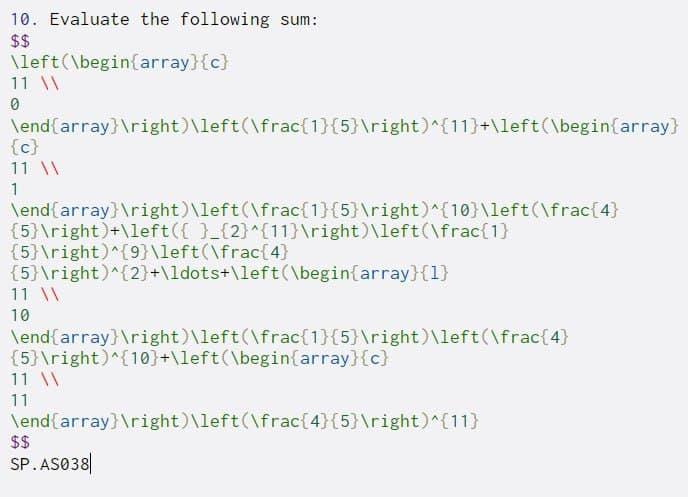 Solved 10. Evaluate the following sum: $$ | Chegg.com