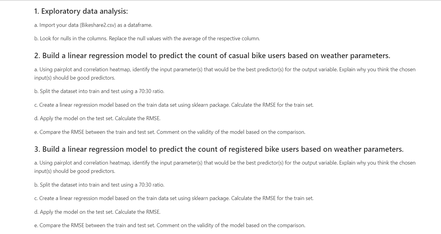 1. Exploratory data analysis: a. Import your data | Chegg.com