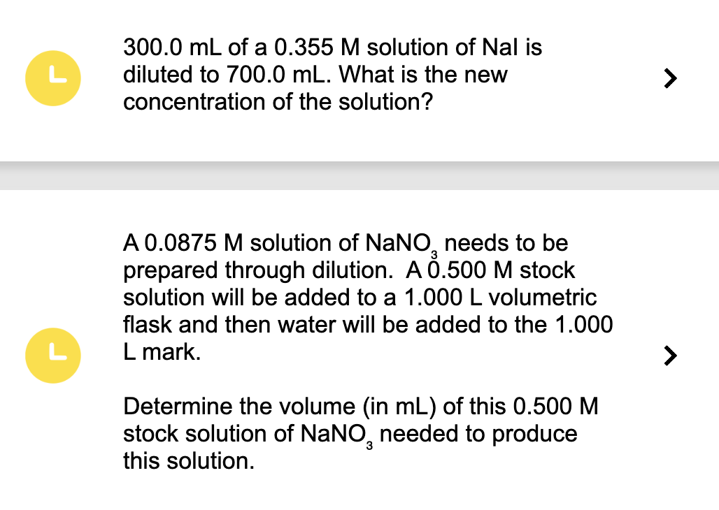 Solved 300.0 mL of a 0.355M solution of Nal is diluted to | Chegg.com