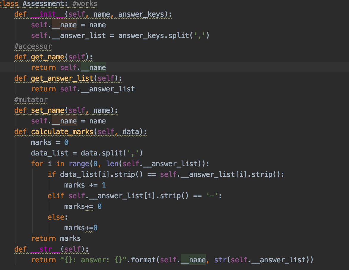 Solved in python I have added the assesment class below as | Chegg.com