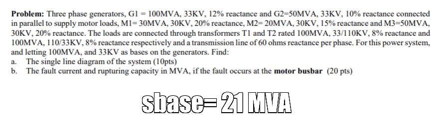 Solved Problem: Three phase generators, G1 = 100MVA, 33KV, | Chegg.com