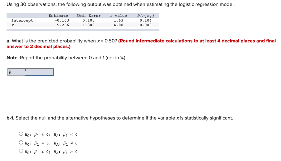 Solved Using 30 observations, the following output was | Chegg.com