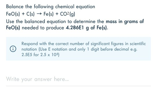 Solved Balance the following chemical equation FeO(s)Cls)Fe | Chegg.com