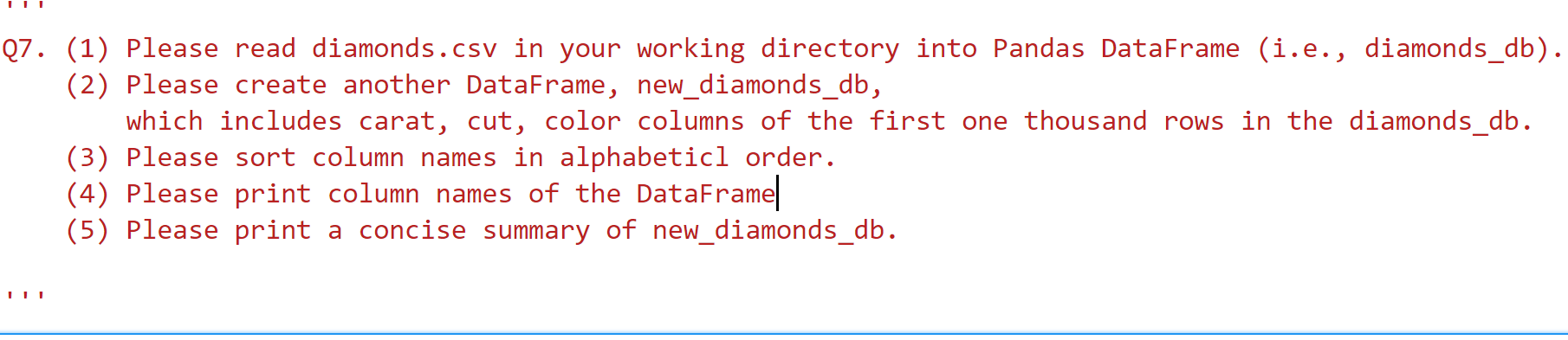 Solved Q7. (1) Please read diamonds.csv in your working | Chegg.com