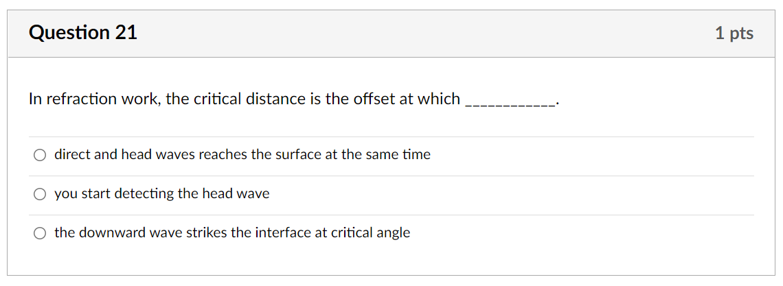 Solved Question 21 1 pts In refraction work, the critical | Chegg.com