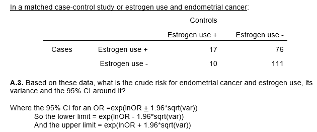 Solved In a matched case-control study or estrogen use and | Chegg.com