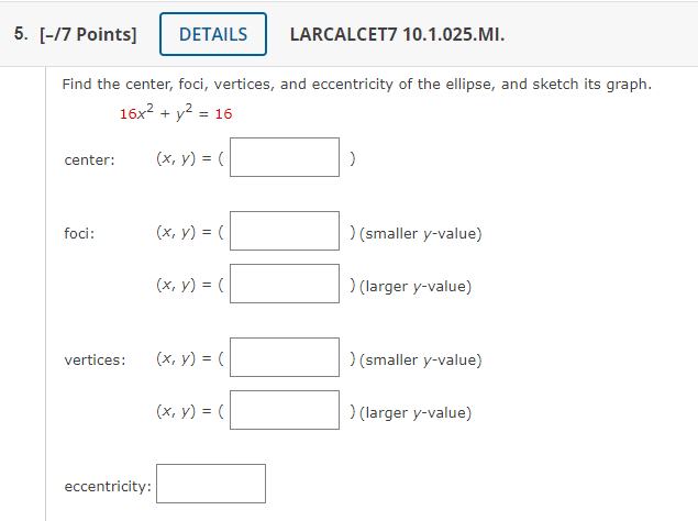 Solved 5. [-/7 Points] LARCALCET7 10.1.025.MI. Find the | Chegg.com