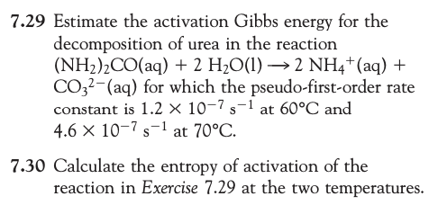 Solved 7.30 ﻿Calculate the entropy of activation of | Chegg.com