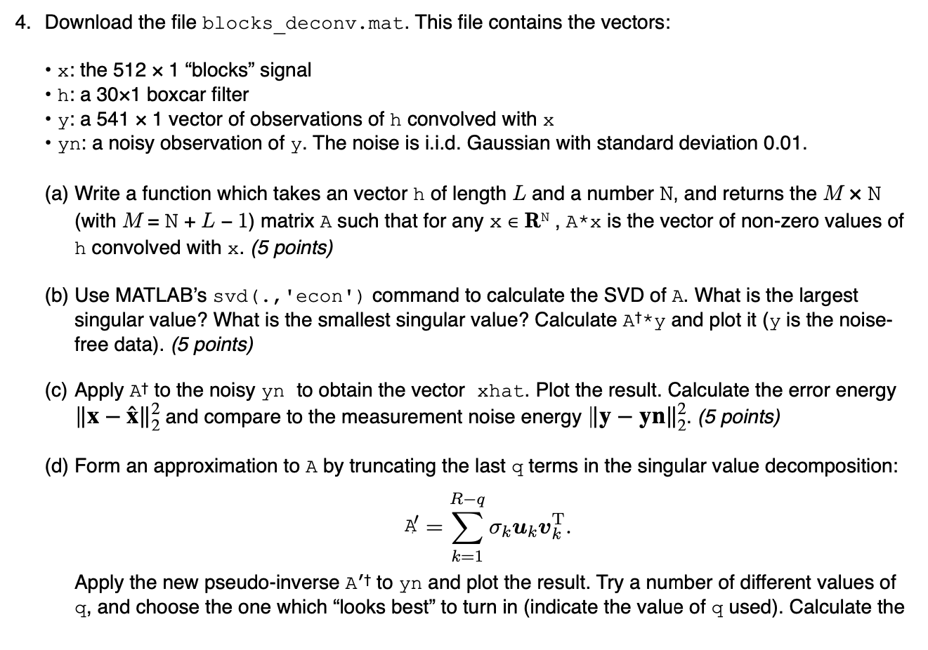 Solved Download the file blocks_deconv.mat. This file | Chegg.com