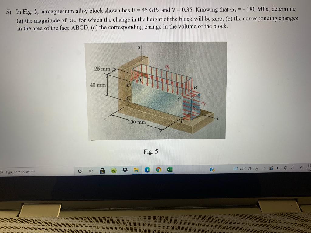 Solved 5) In Fig. 5, a magnesium alloy block shown has E = | Chegg.com
