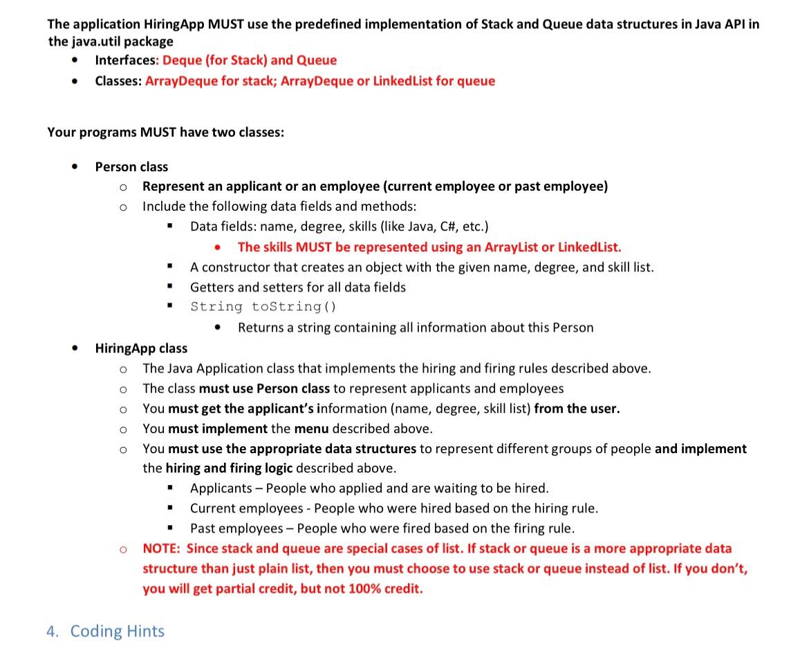 Solved 2. Tasks Write a Java application called Hiring App | Chegg.com