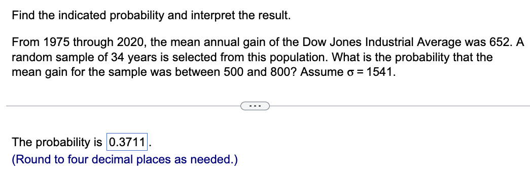 Solved Find the indicated probability and interpret the | Chegg.com