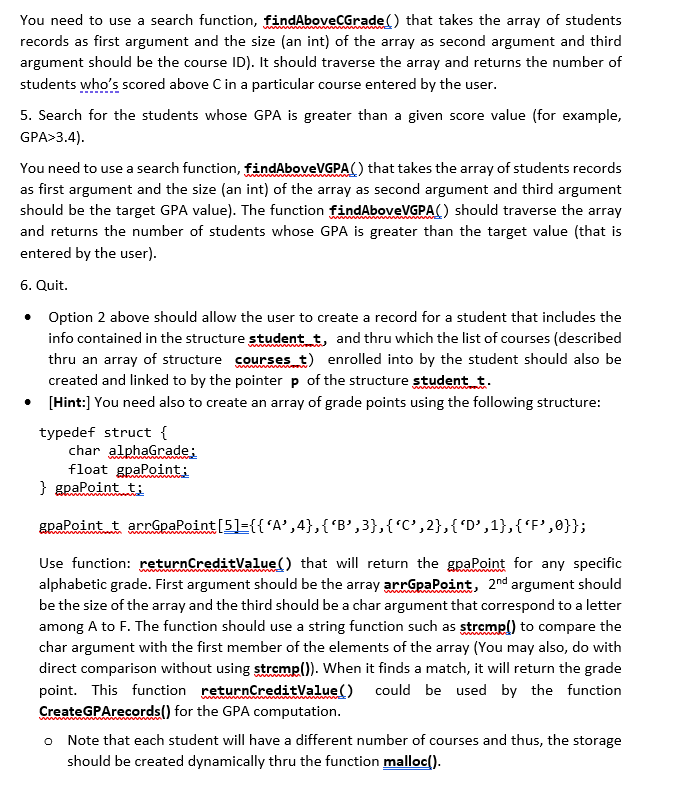 Solved develop a C programming-based grade-point-average | Chegg.com