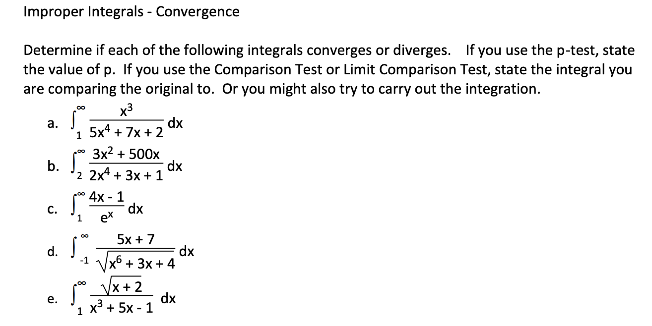 Solved Determine if each of the following integrals | Chegg.com