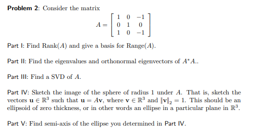 Solved Problem 2: Consider the matrix 10-1 A= 0 1 0 1 0-1 | Chegg.com