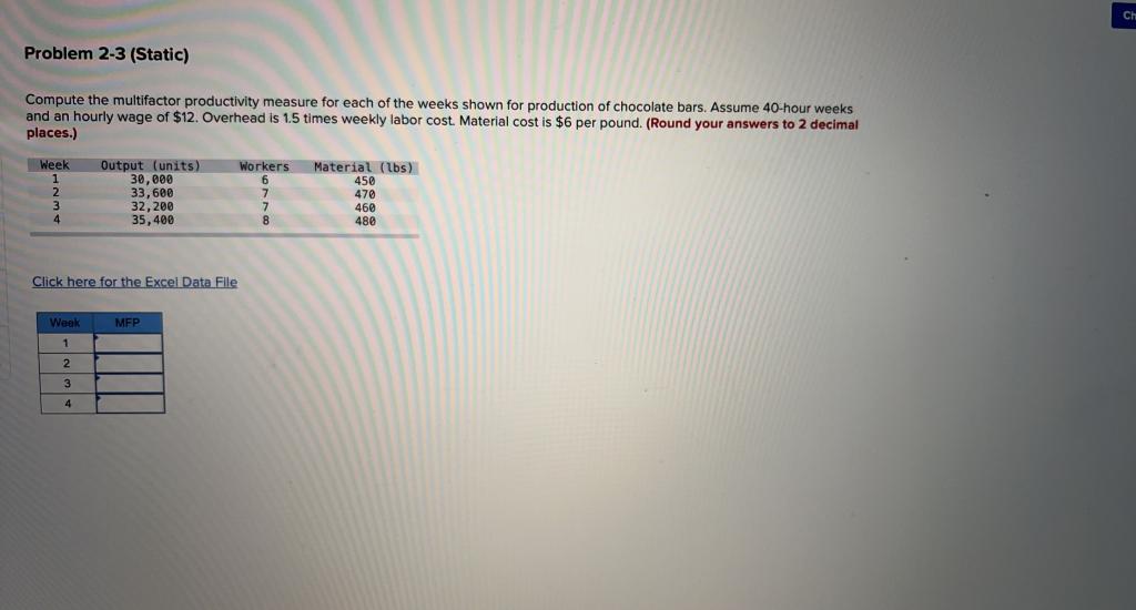 Solved Ch Problem 2-3 (Static) Compute the multifactor | Chegg.com