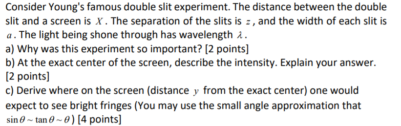 Solved Consider Young's famous double slit experiment. The | Chegg.com