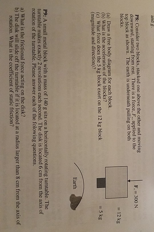 Solved and g P8: Consider two blocks, stacked one above the | Chegg.com