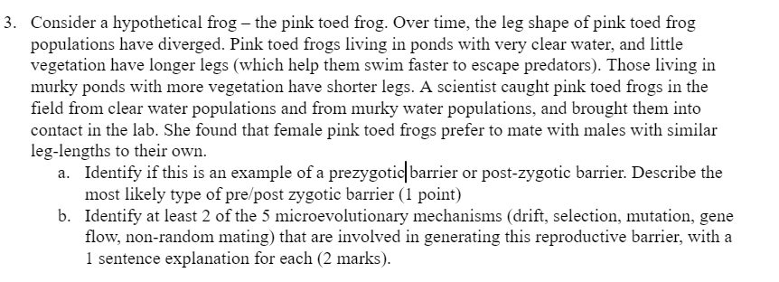 Solved 3. Consider a hypothetical frog - the pink toed frog. | Chegg.com