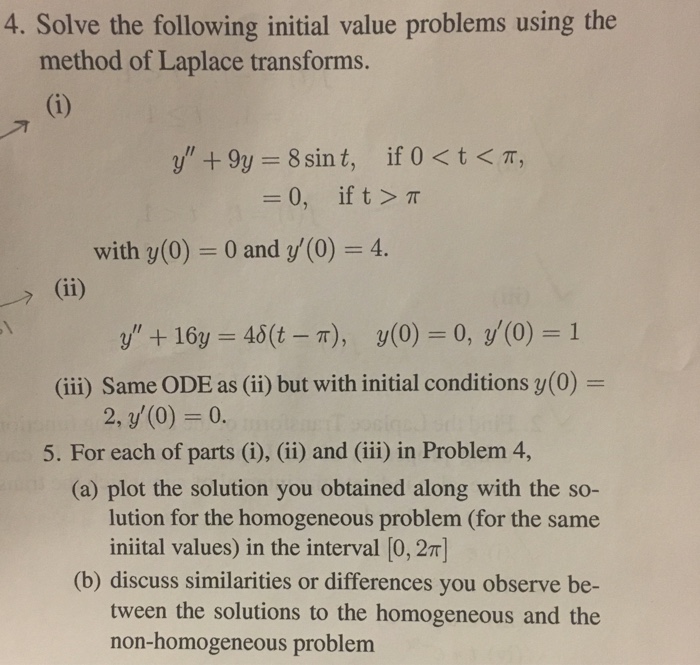Solved 4 Solve The Following Initial Value Problems Using 8263