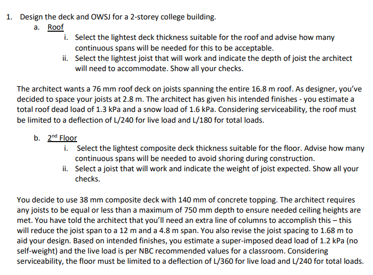Solved Design the deck and OWSJ for a 2-storey college | Chegg.com
