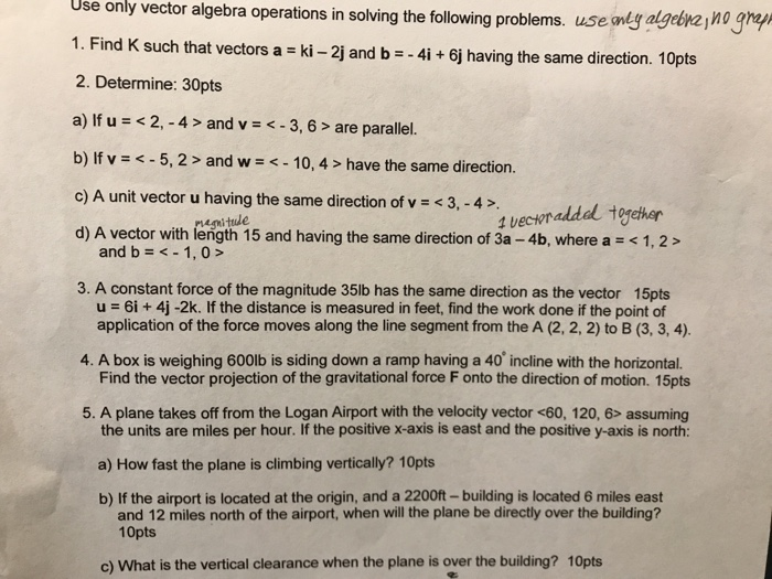 Solved Use only vector algebra operations in solving the | Chegg.com