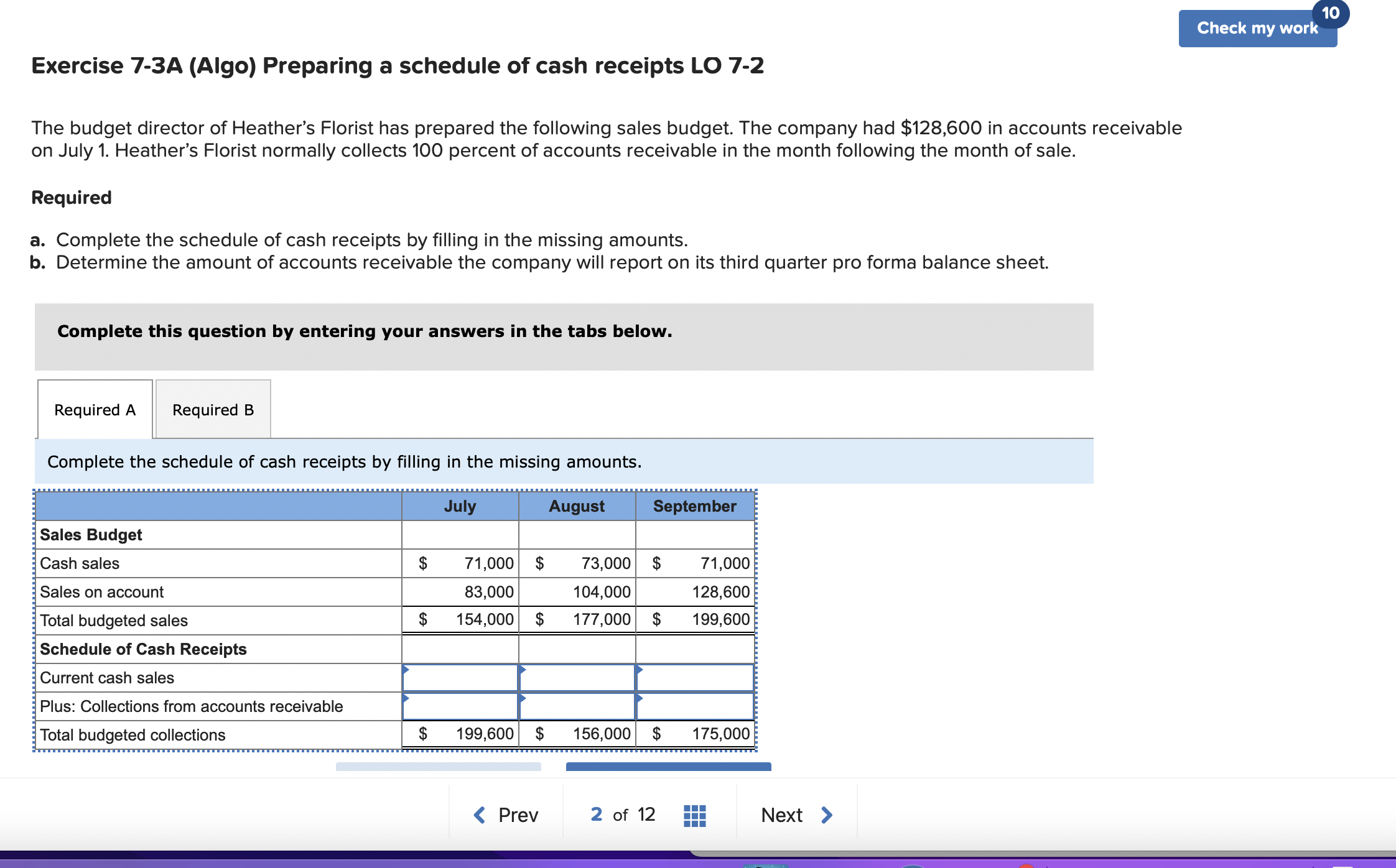 Solved Exercise 7-3A (Algo) Preparing a schedule of cash | Chegg.com