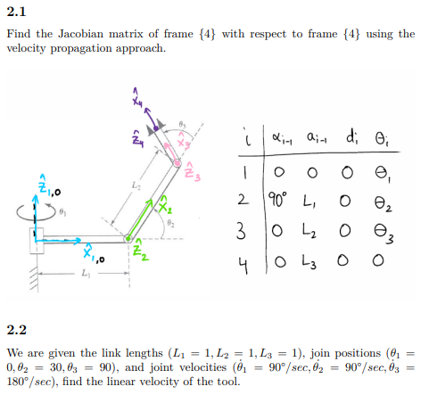 Solved 2.1Find the Jacobian matrix of frame {4} ﻿with | Chegg.com
