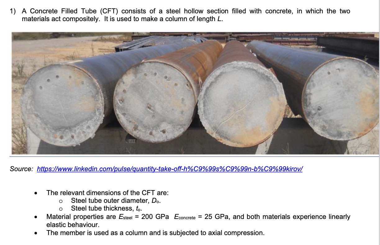 Solved 1) A Concrete Filled Tube (CFT) consists of a steel | Chegg.com