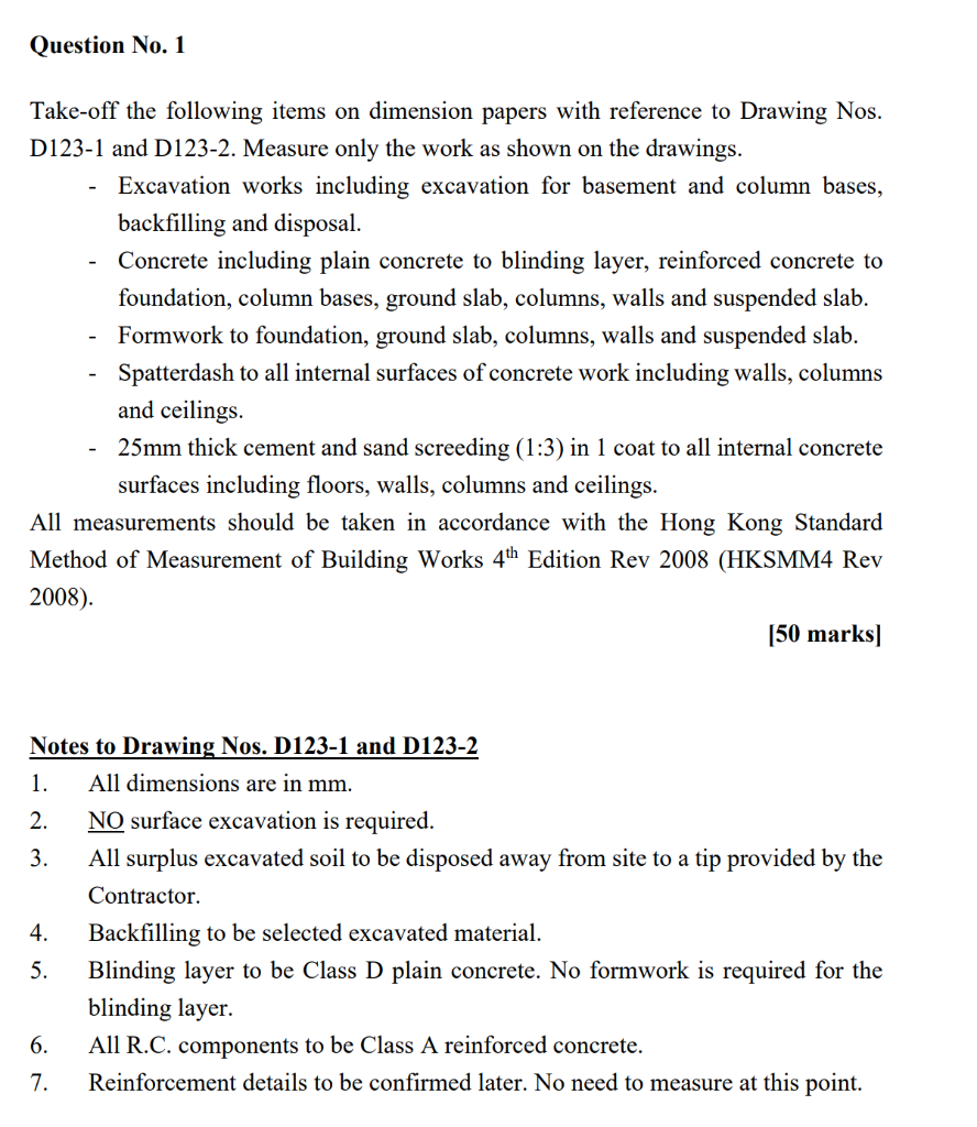 Question No. 1 Take-off the following items on | Chegg.com
