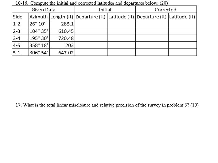 Solved 10-16. Compute the initial and corrected latitudes | Chegg.com