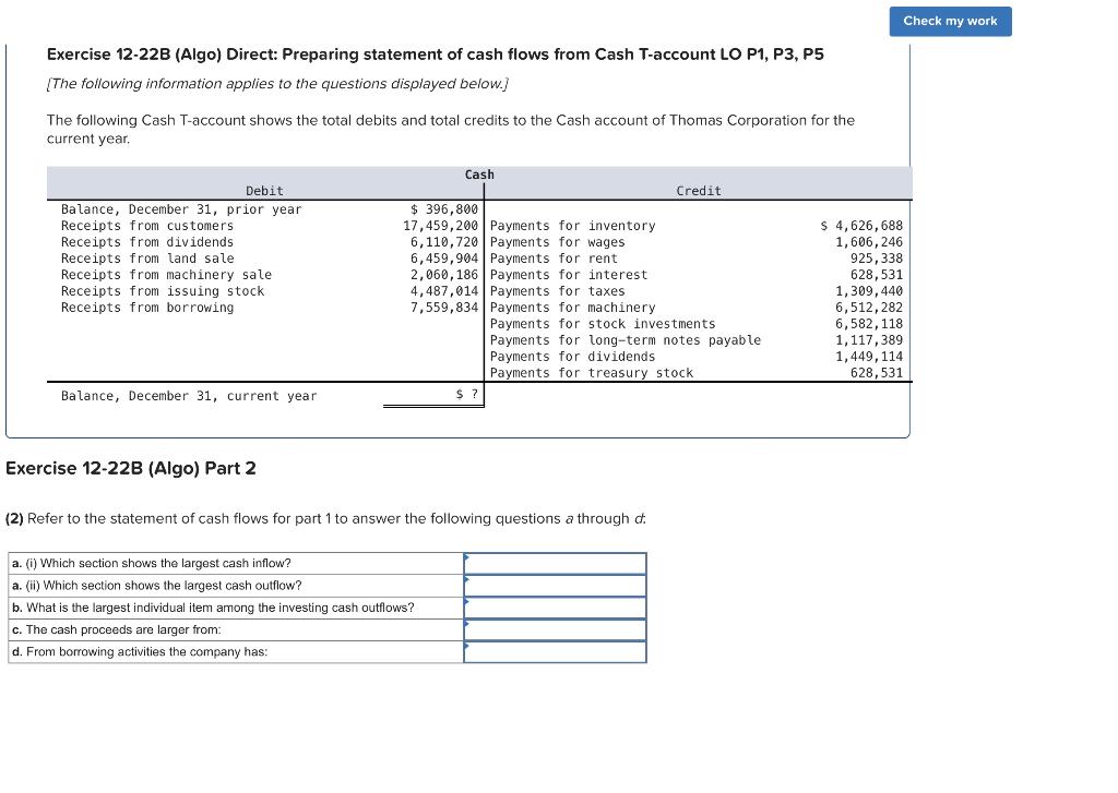 Solved Check my work Exercise 12-22B (Algo) Direct: | Chegg.com