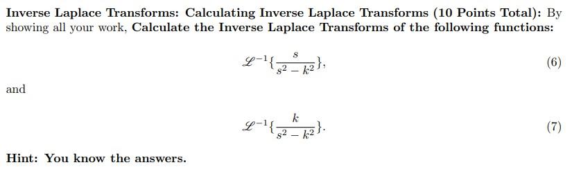 Solved Inverse Laplace Transforms: Calculating Inverse | Chegg.com