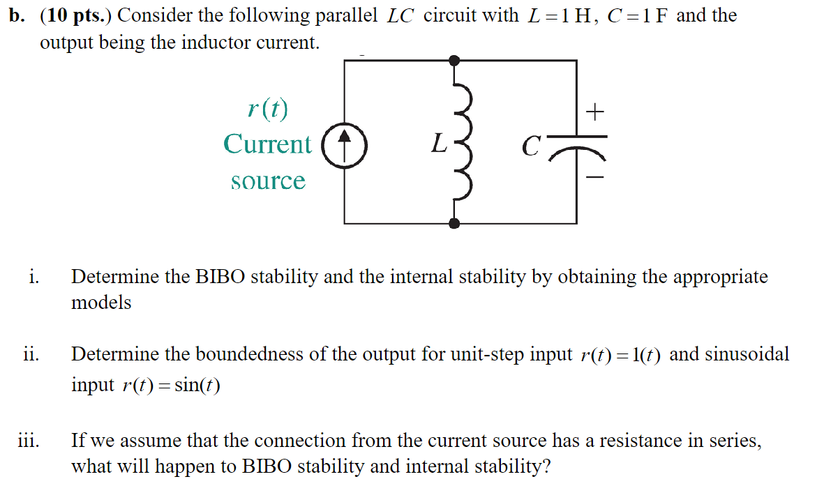 Solved (10 pts.) Consider the following parallel LC circuit | Chegg.com