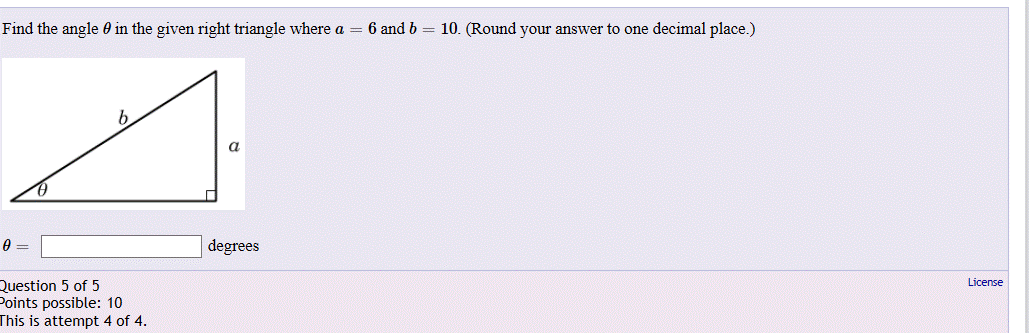 Solved Find the angle 0 in the given right triangle where a | Chegg.com