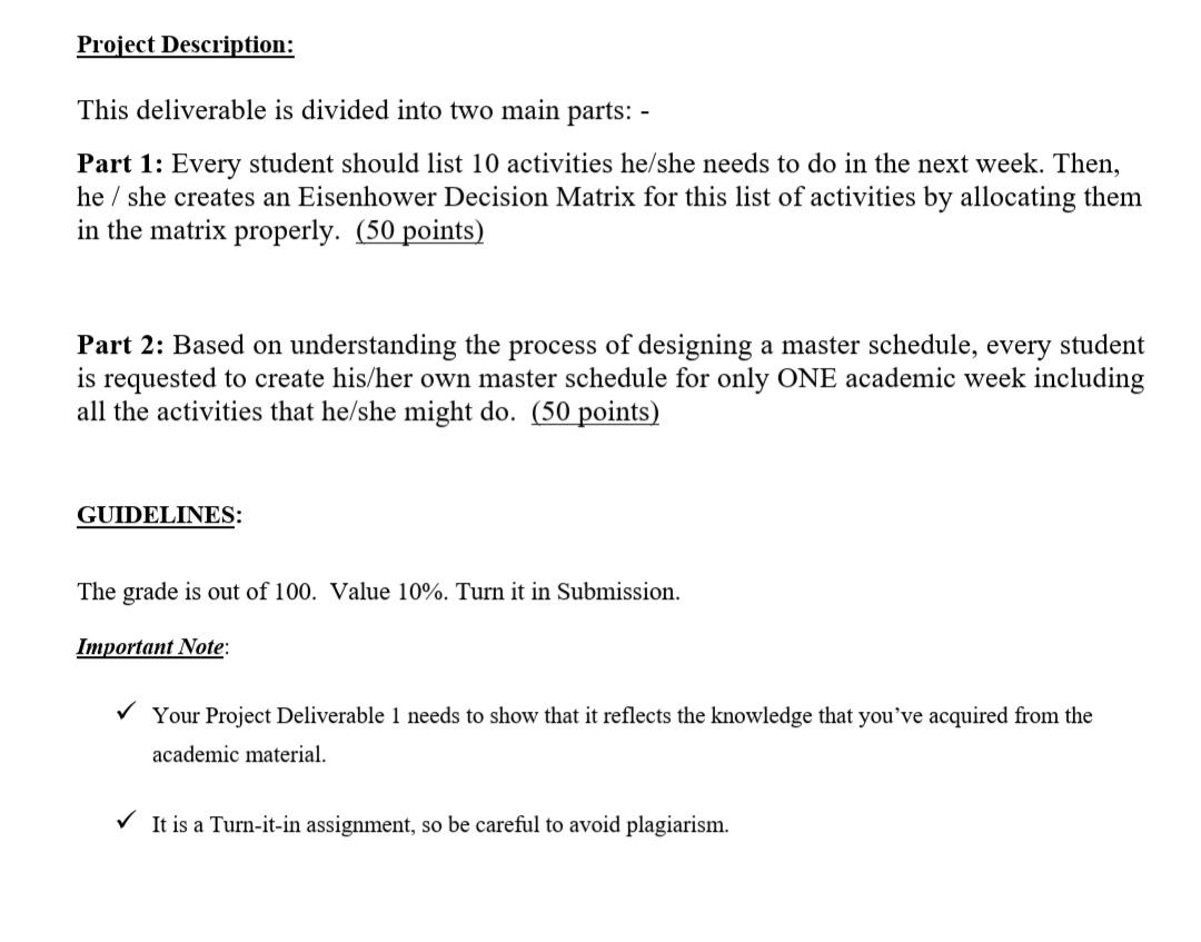 Solved Project Description: This deliverable is divided into | Chegg.com