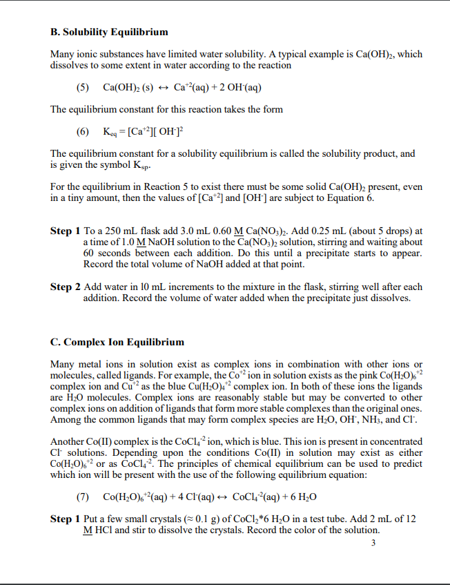Solved Experiment 1 Chemical Equilibrium In this experiment | Chegg.com