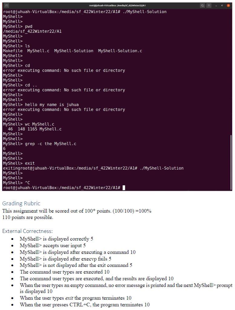 Solved The file MyShell.c is already given to you. The file | Chegg.com