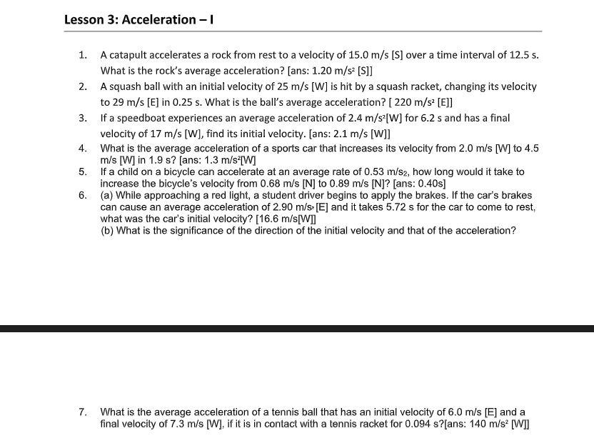 Solved SPH3U Unit 1: Kinematics Problems WEEK 1 Lesson 1: | Chegg.com