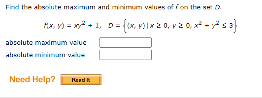 Solved Find the absolute maximum and minimum values of f on | Chegg.com