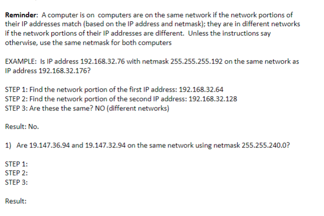 Solved Reminder: A computer is on computers are on the same | Chegg.com