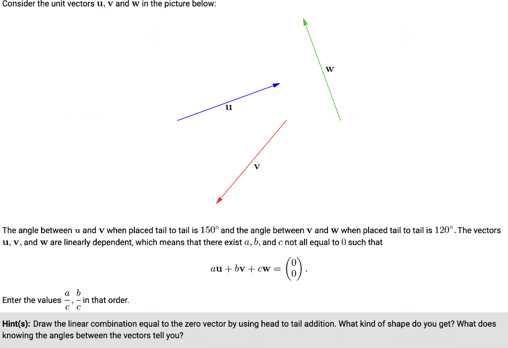 Solved Consider the unit vectors u,v and w in the picture | Chegg.com