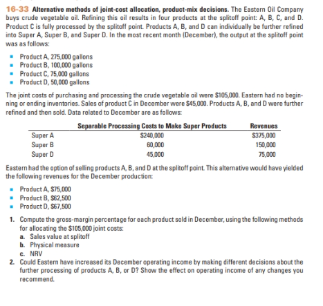 Solved 16-33 Alternative methods of joint-cost allocation, | Chegg.com