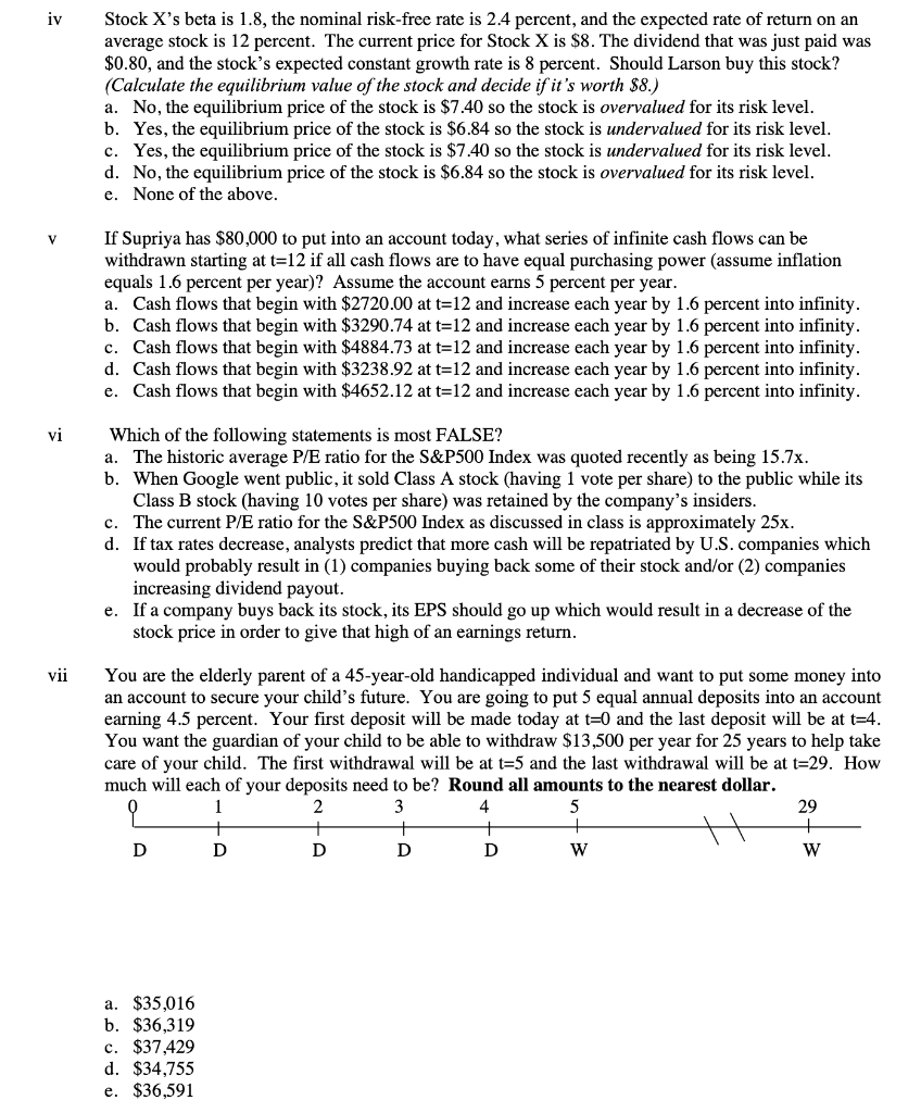Solved iv Stock X's beta is 1.8, the nominal risk-free rate | Chegg.com