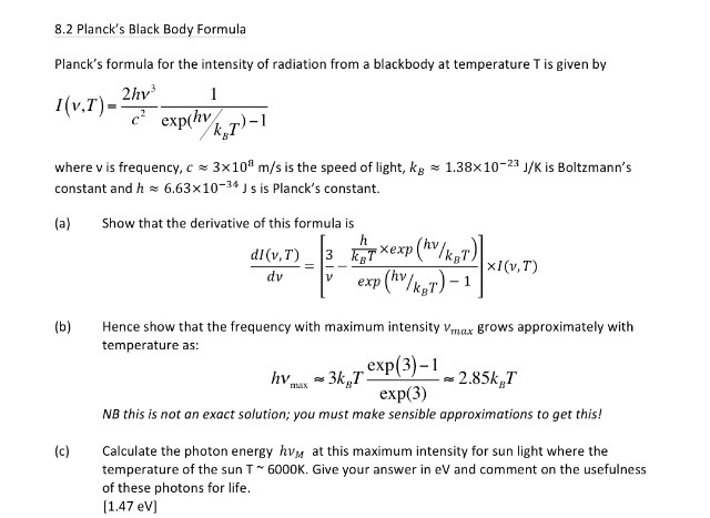 Solved: Planck S Black Body Formula Planck's Formula For T... | Chegg.com
