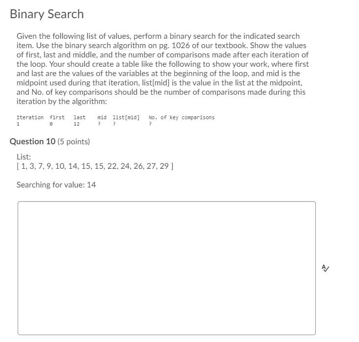Solved Binary Search Given the following list of values, | Chegg.com