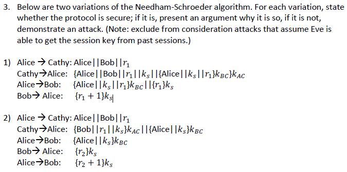 3. Below are two variations of the Needham-Schroeder | Chegg.com