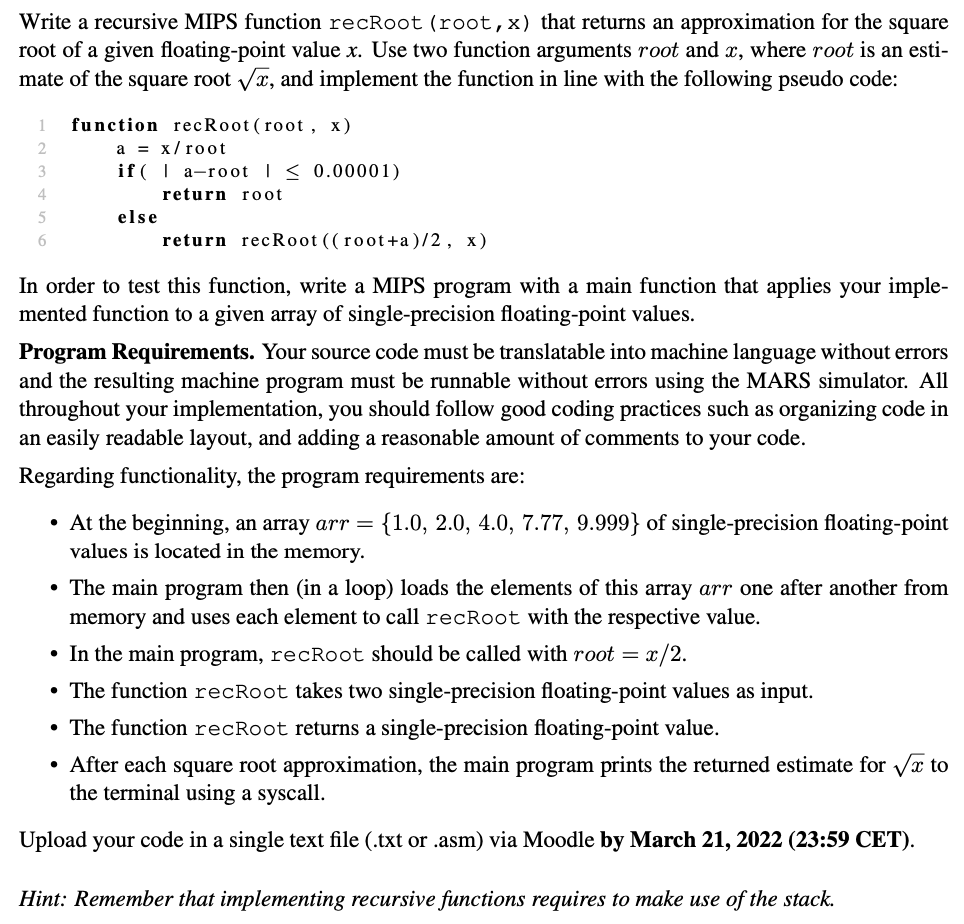 Solved Topic: Root Approximation by Recursive Bisection Some | Chegg.com