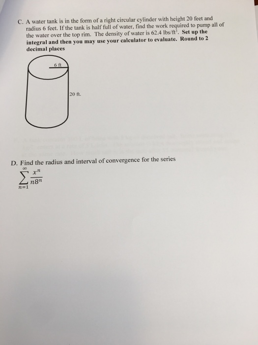 Solved C. A water tank is in the form of a right circular | Chegg.com
