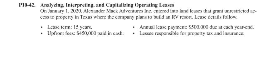 P10-42. Analyzing, Interpreting, and Capitalizing | Chegg.com